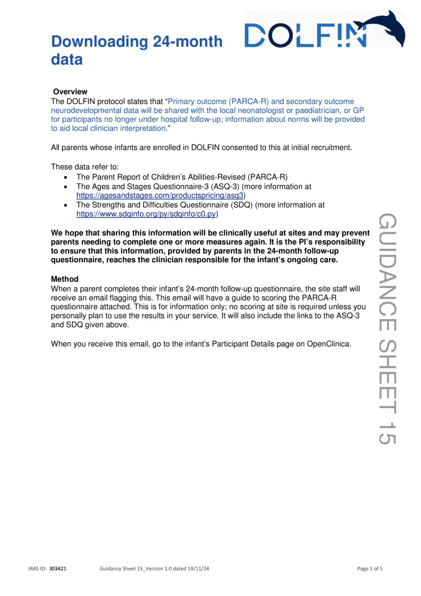 Guidance Sheets | DOLFIN | NPEU